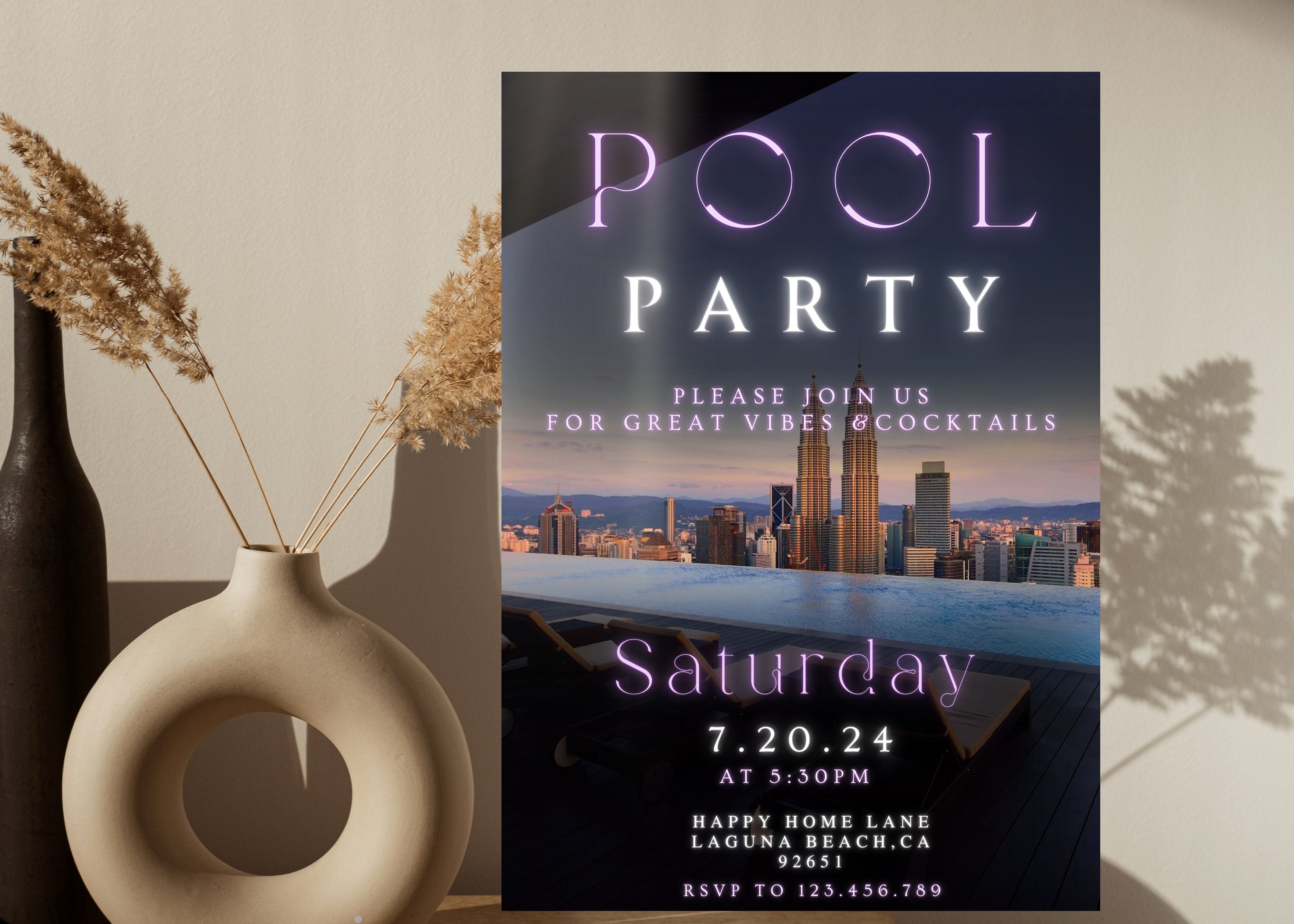 Upscale Pool Party Invitation, Pool Party Invitation Template, Elegant ...