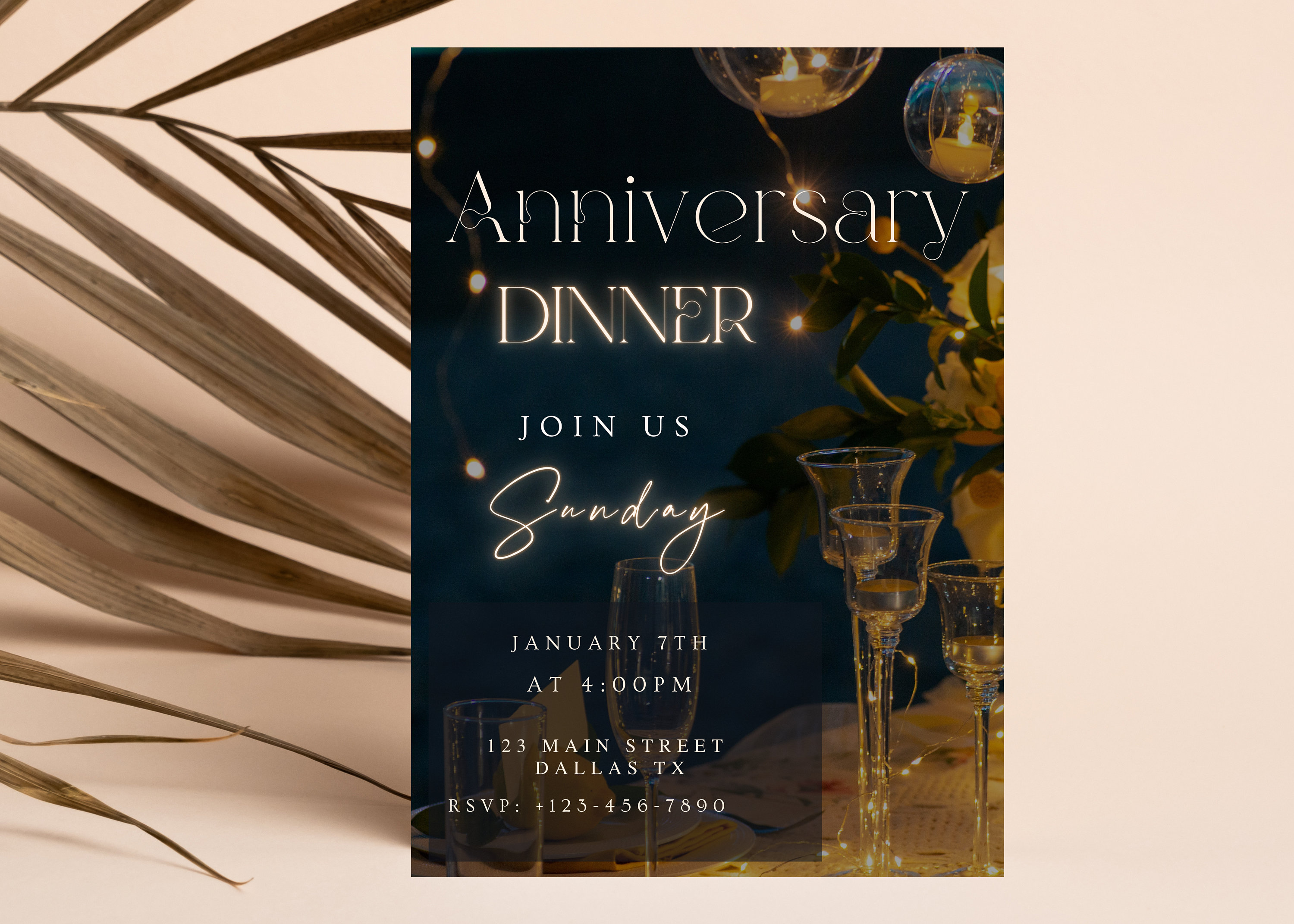 Anniversary Dinner Invitation, Dinner Party Invitation, Digital Dinner ...