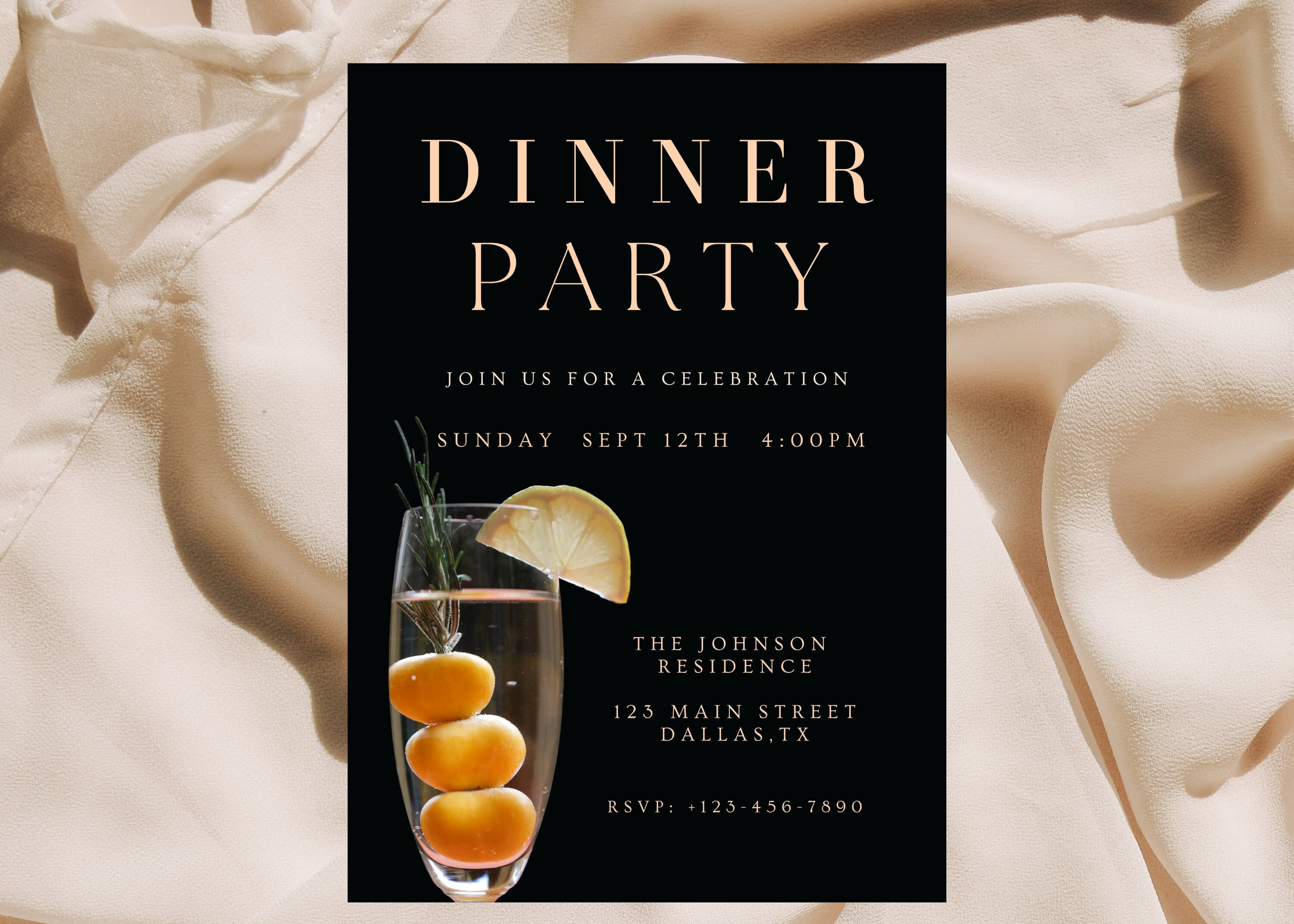 Dinner Party Invitations, Dinner Party Invitation Template, Elegant ...