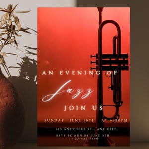 Jazz Music Flyer Template, Jazz Night Invitation, Jazz Evening Invite ...