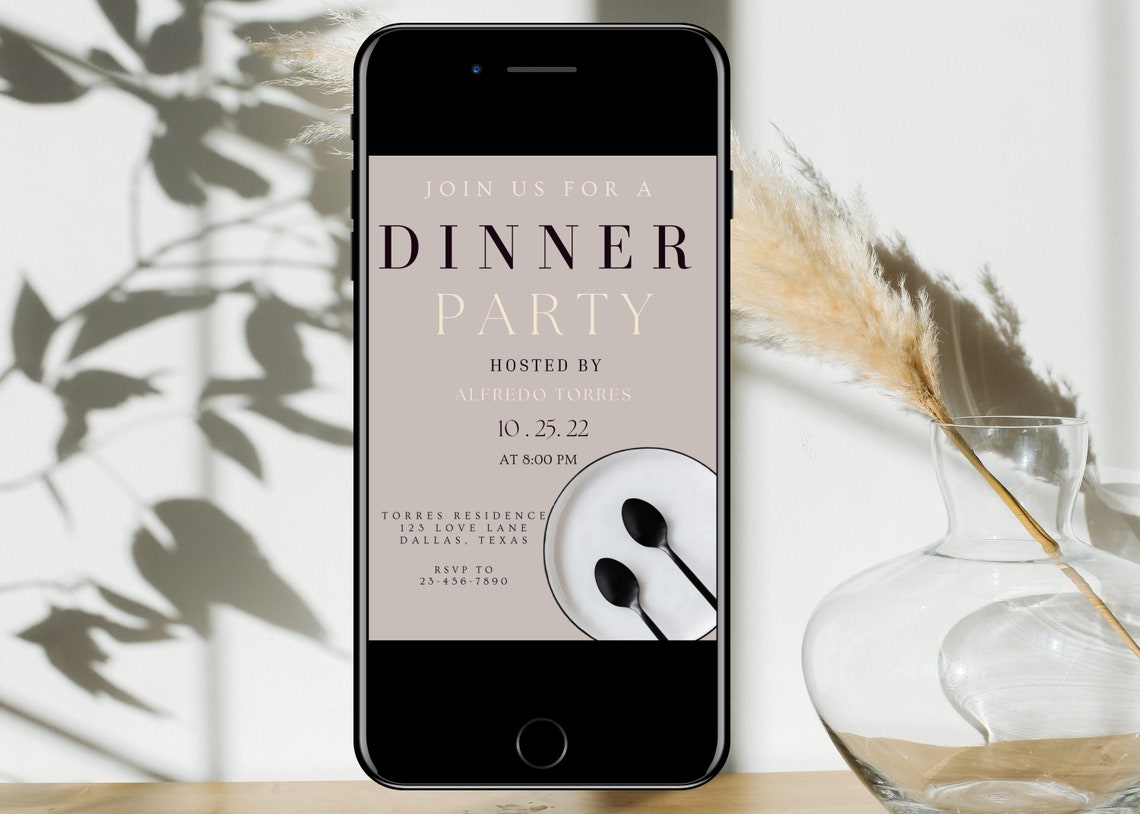 Digital Dinner Party Invitation, Dinner Party Invitation Template ...