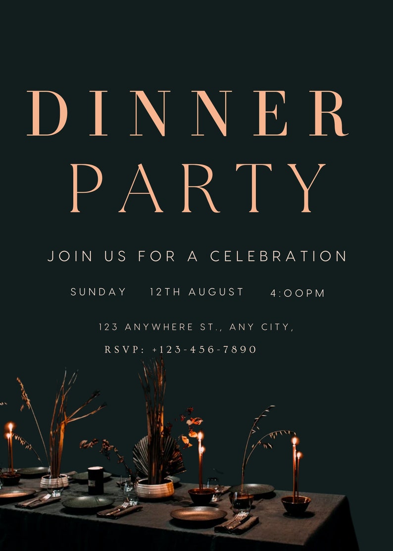 Dinner Party Invitation, Digital Dinner Invitation , Dinner Party Evite ...