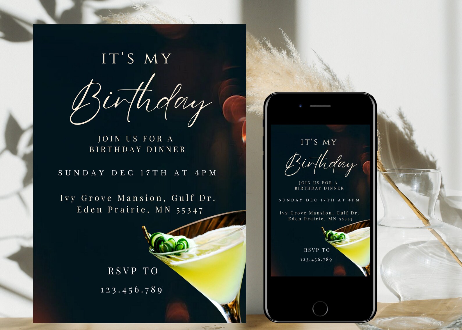 Elegant Birthday Dinner Invitation, Birthday Dinner Party Invite ...