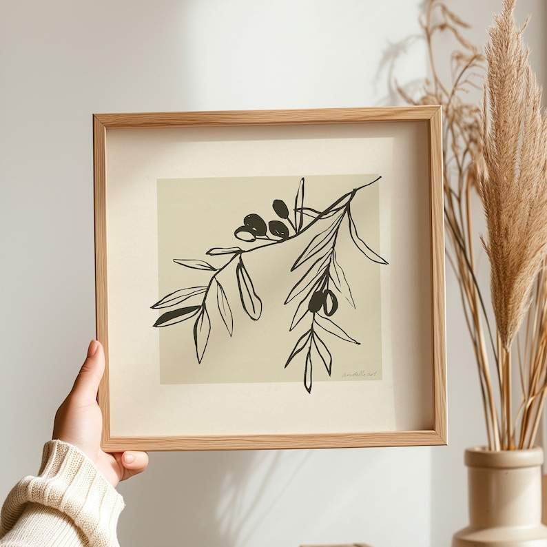 Minimalist Olive Branch Art Print: Modern Organic Decor (digital ...