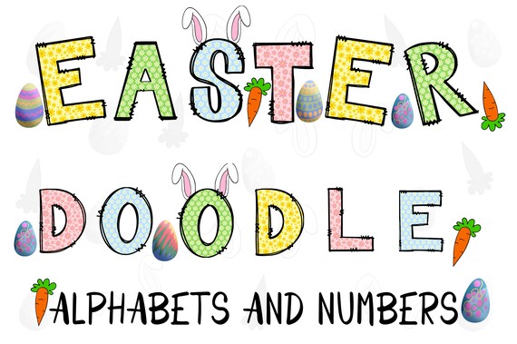Easter Doodle Bundle PNG Easter Letters & Numbers Alpha - Etsy