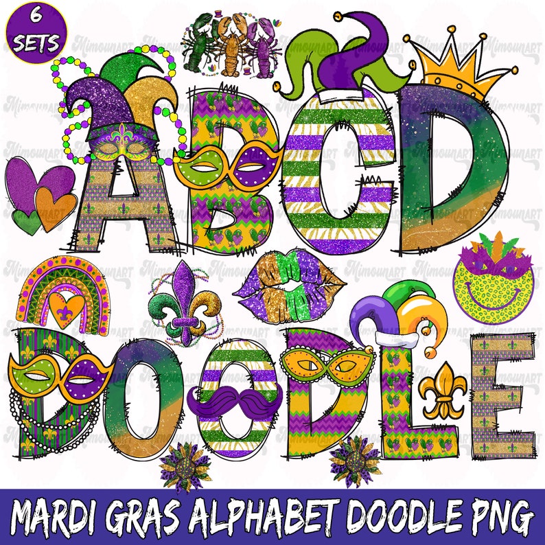 Mardi Gras Letters PNG Mardi Gras Clipart Alphabet Doodle - Etsy