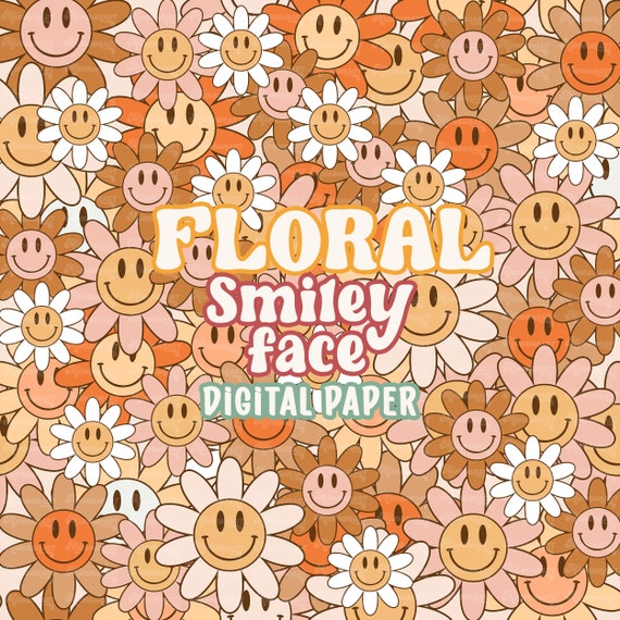 Digital Paper RETRO Floral SMILE Retro Happy Face Seamless - Etsy