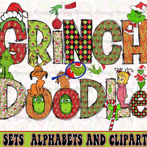 Grinch Doodle Letters Png - Etsy