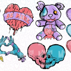 Creepy Pastel Goth Valentine Png Bundle, Spooky Valentine Clipart ...