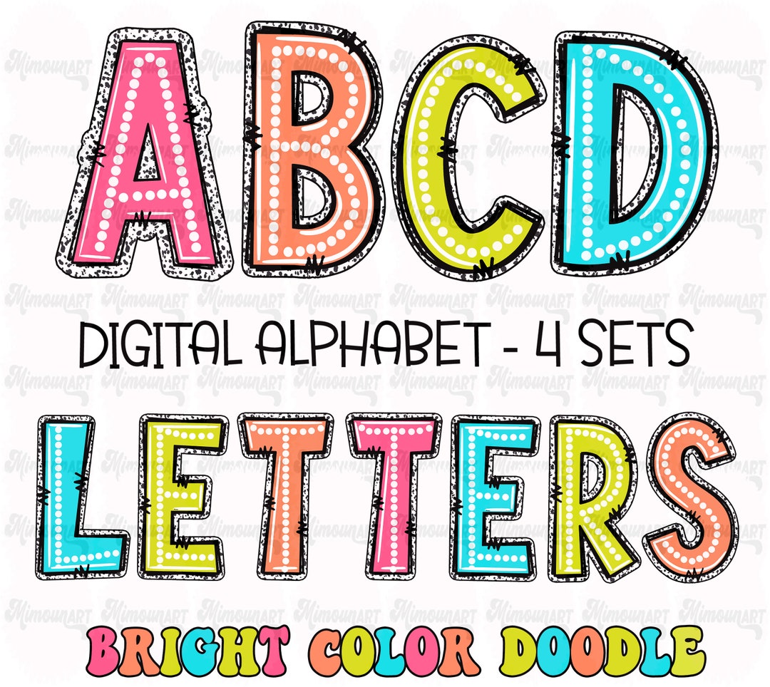 Dalmatian Dots Letters PNG Bundle, Hand Drawn Bright Doodle, Digital ...