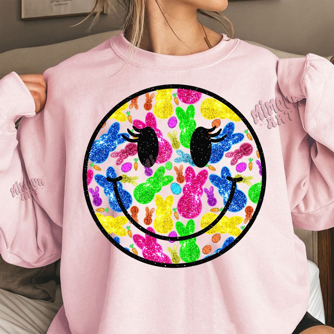 Retro Easter PNG, Faux Glitter Easter Bunny Smiley PNG, Peeps Png ...
