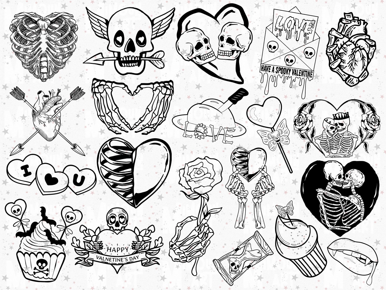 Spooky Valentine Lineart Clipart Bundle Gothic Valentine PNG - Etsy