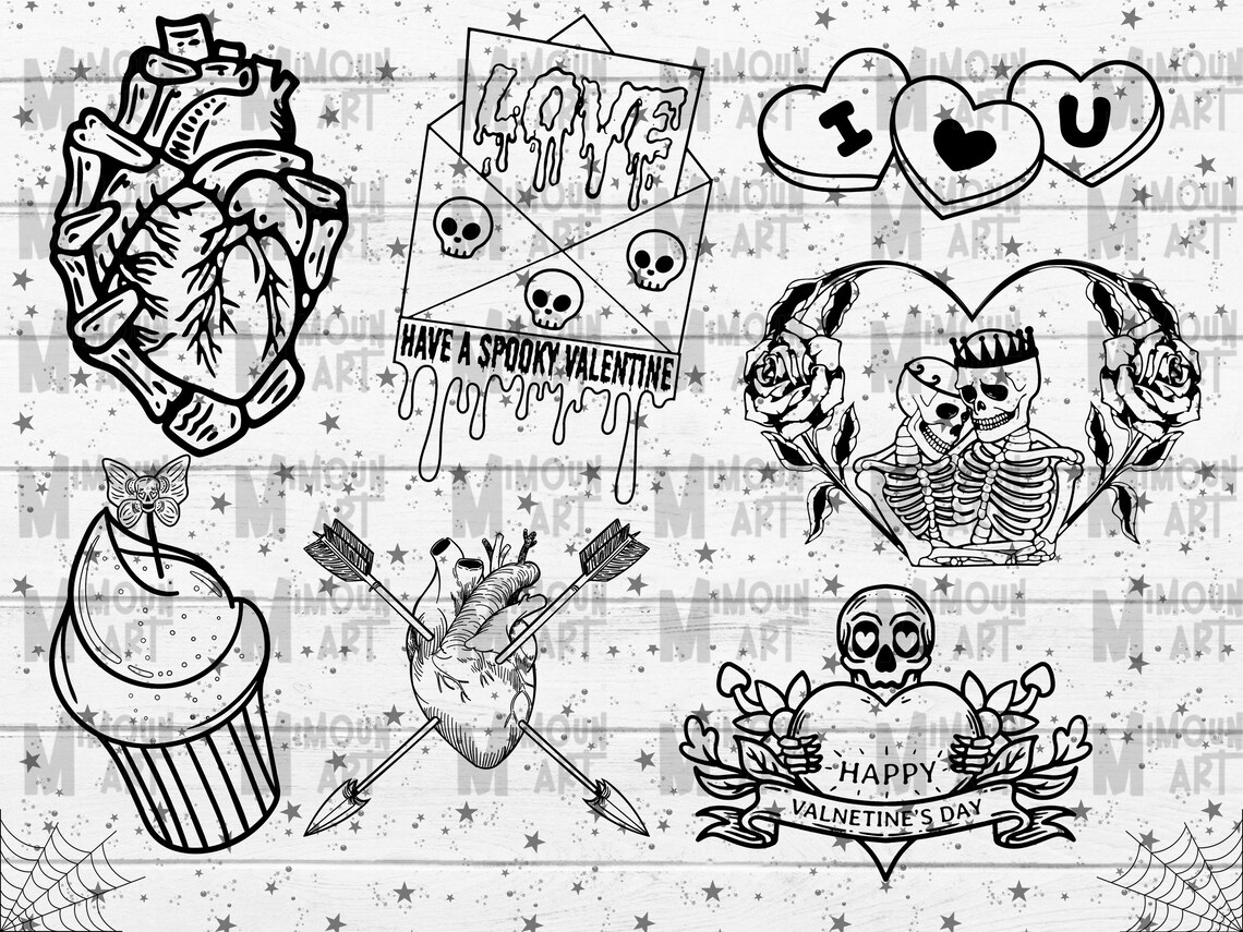 Spooky Valentine Lineart Clipart Bundle Gothic Valentine PNG - Etsy