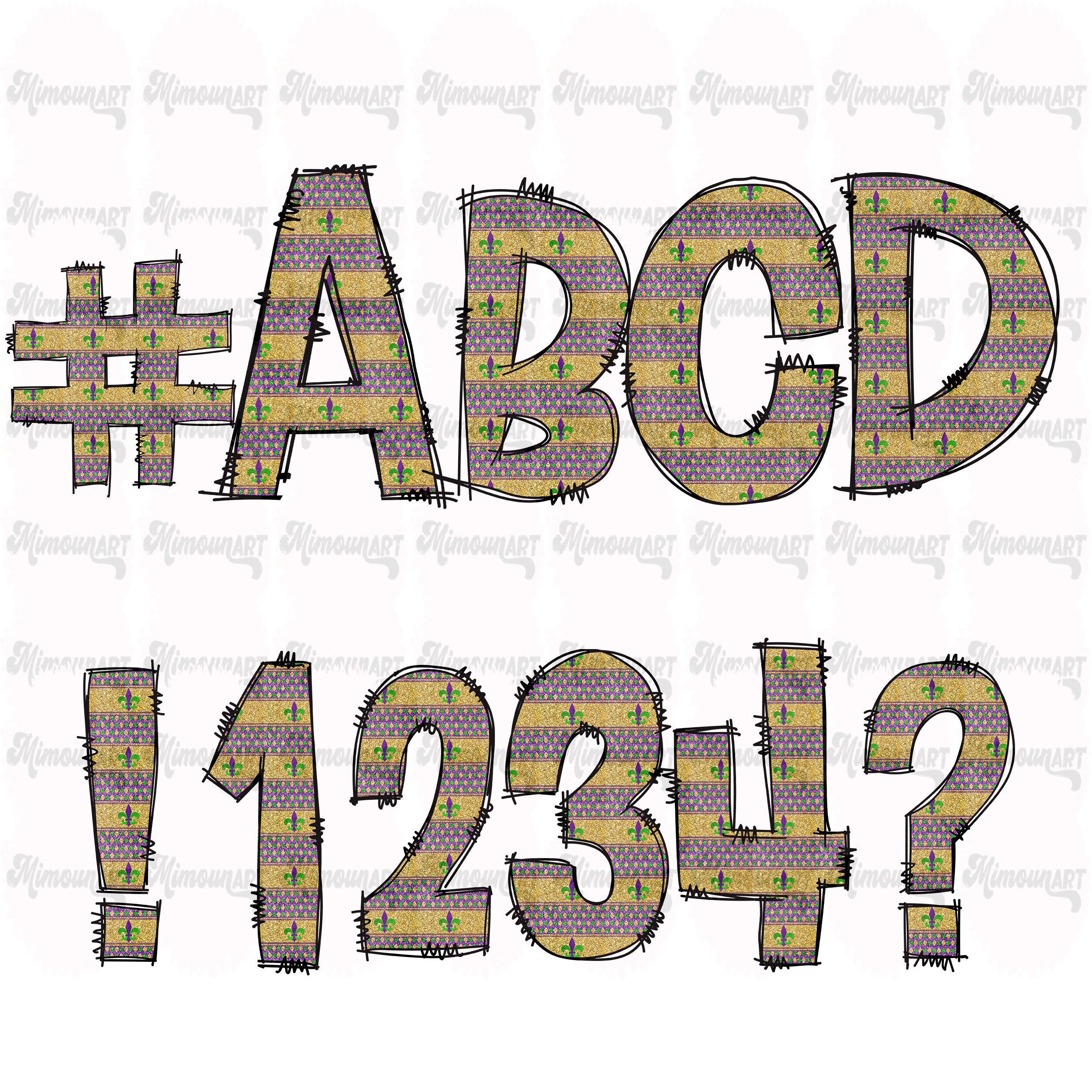 Mardi Gras Letters PNG Mardi Gras Clipart Alphabet Doodle - Etsy