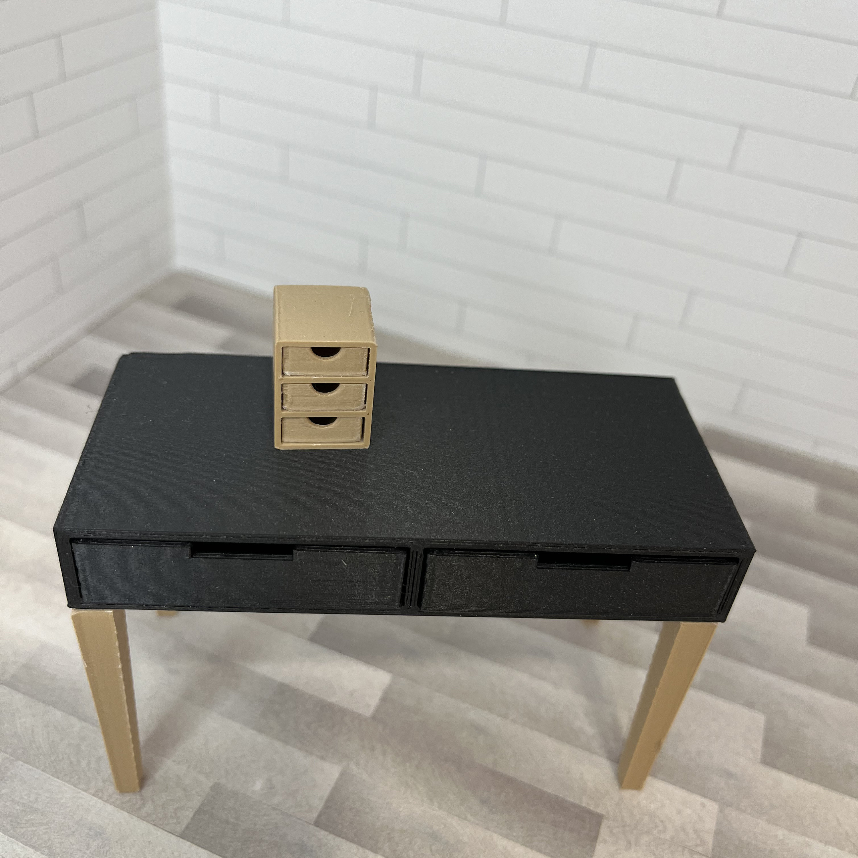 3D Digital 1:12 Scale Desk With Computer, 3 Drawer File Box, Clock, and ...
