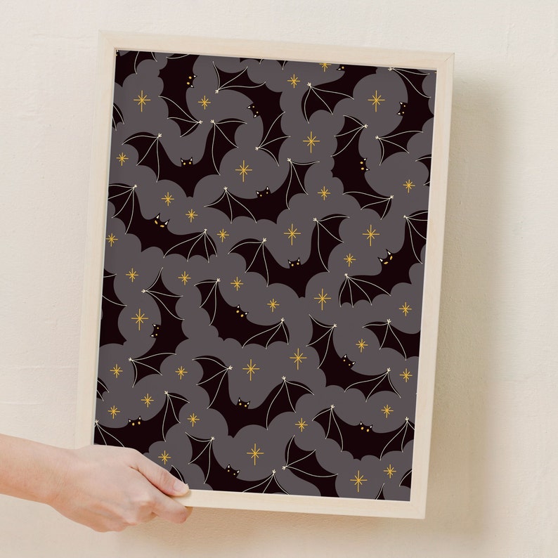 Bats Poster Set of 2 Flying Bats Wall Art Halloween - Etsy