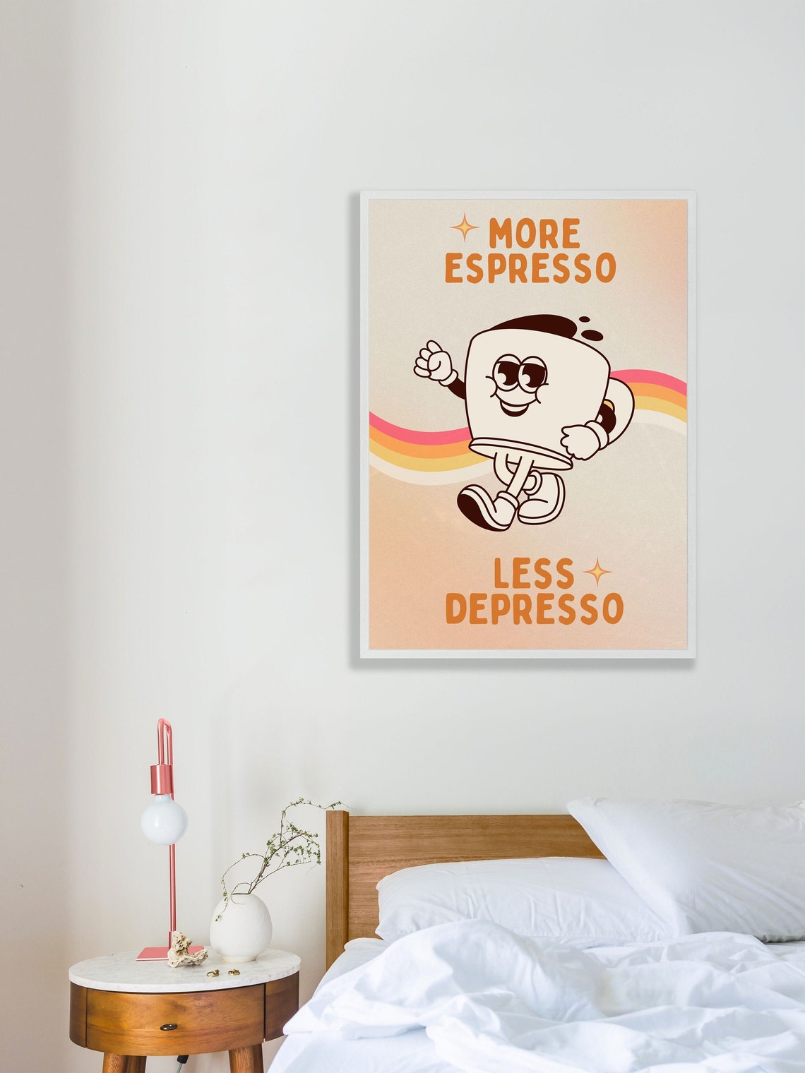 Funky Groovy Minimal Poster, Retro Mascot Print, More Espresso Less ...