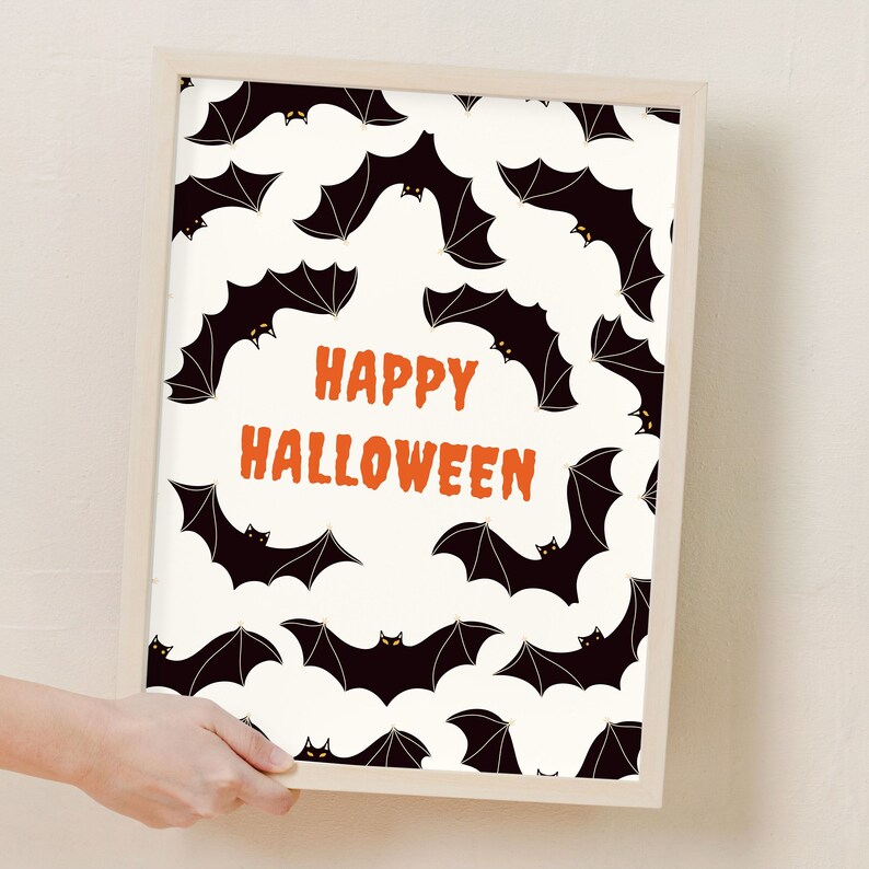 Bats Poster Set of 2 Flying Bats Wall Art Halloween - Etsy