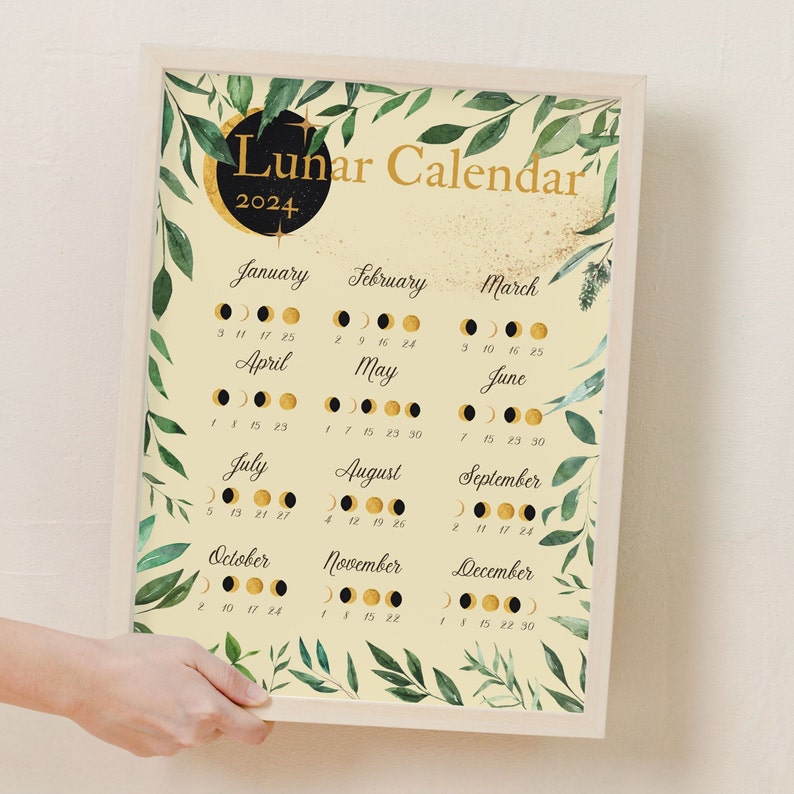 Lunar Calendar 2024 Printable Lunar Calendar 2024 Moon Phase - Etsy