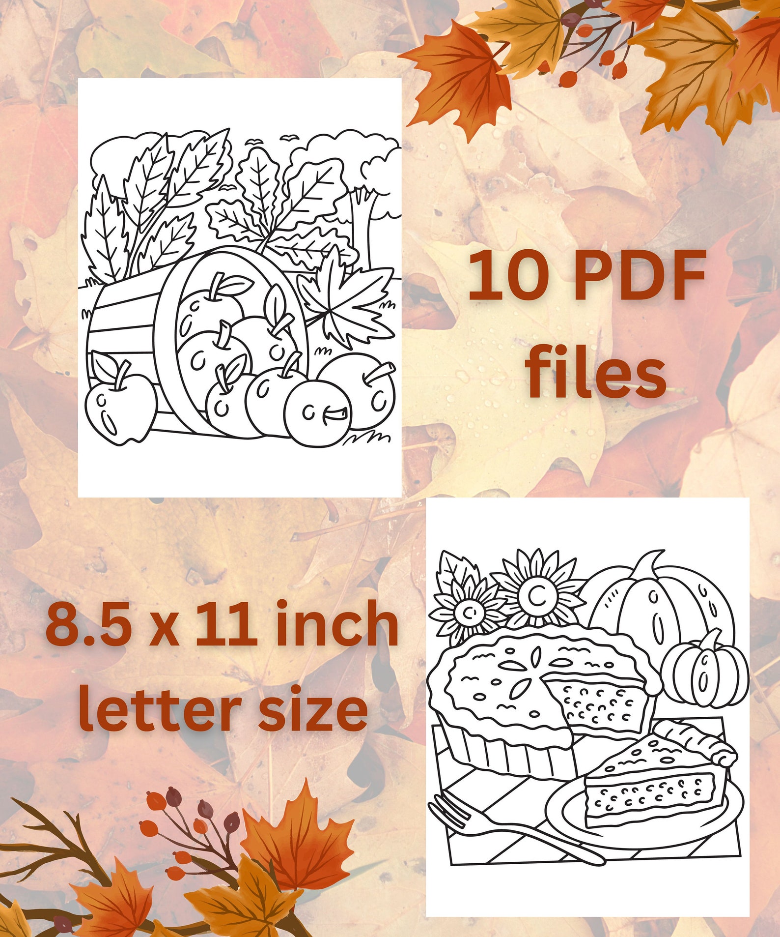 Fall Adult Coloring Pages, 10 Fall-themed PDF Files, Autumn Coloring ...