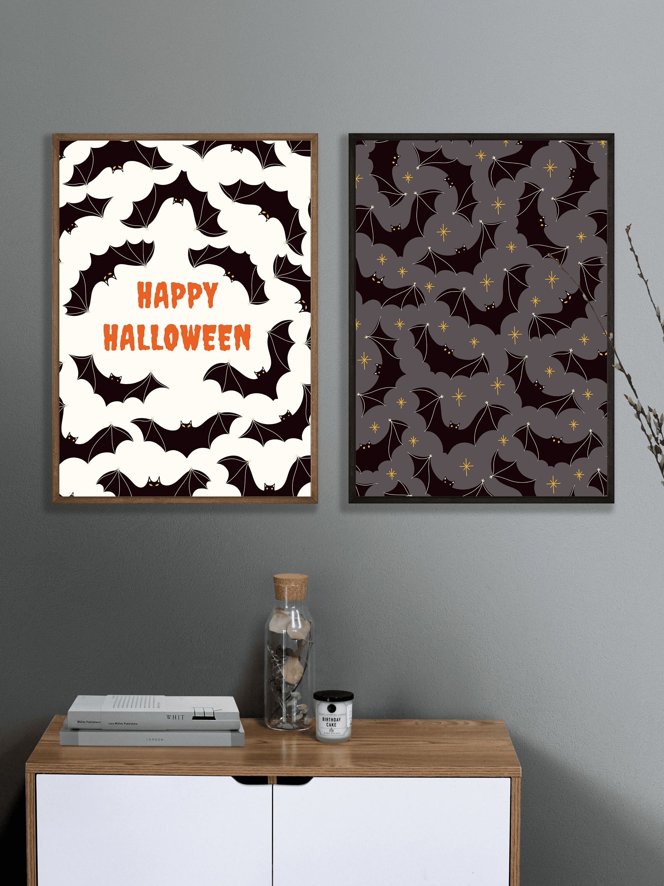 Bats Poster Set of 2 Flying Bats Wall Art Halloween - Etsy