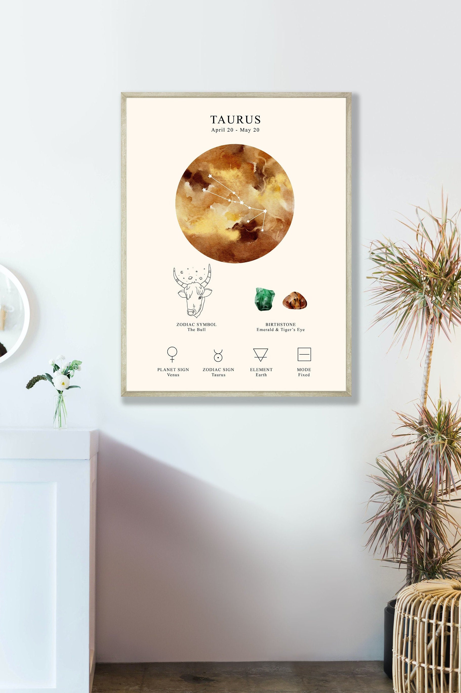 Taurus Zodiac Sign Wall Decor, Taurus Print, Astrology Poster, Taurus ...