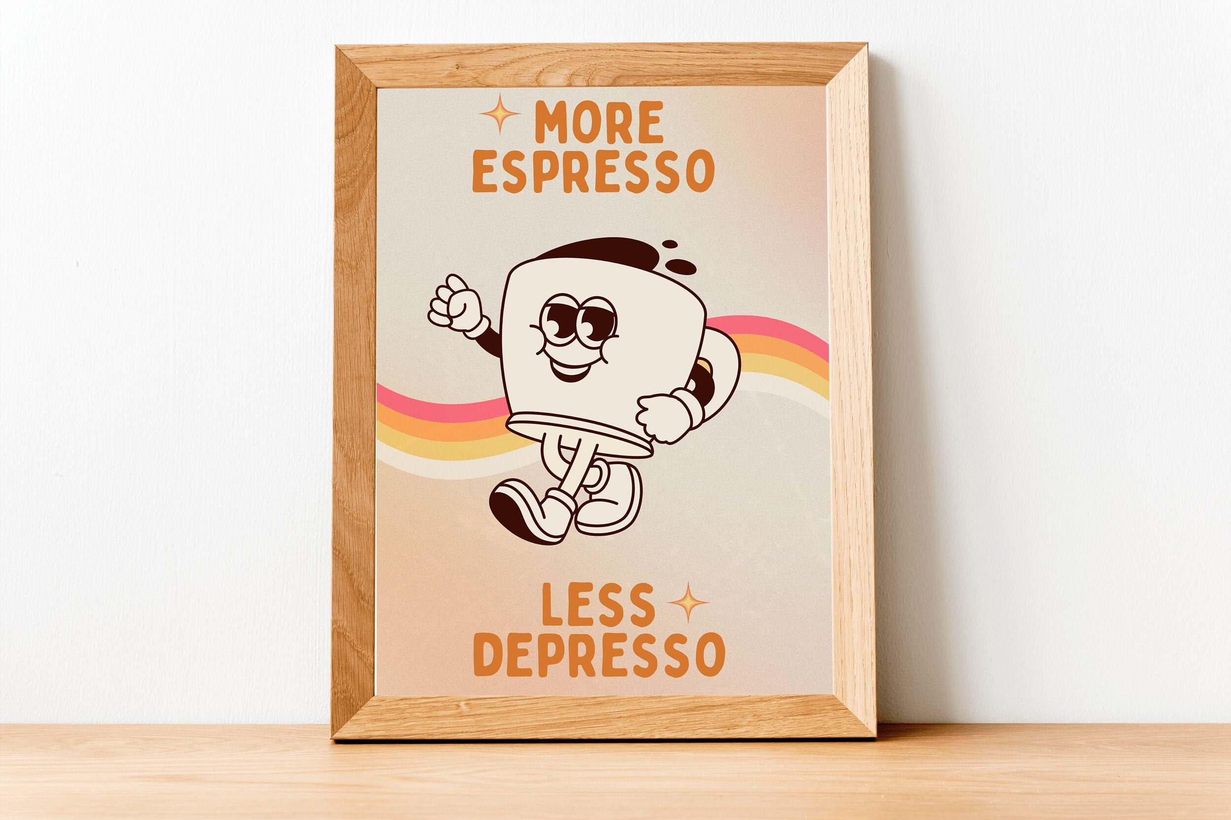 Funky Groovy Minimal Poster, Retro Mascot Print, More Espresso Less ...
