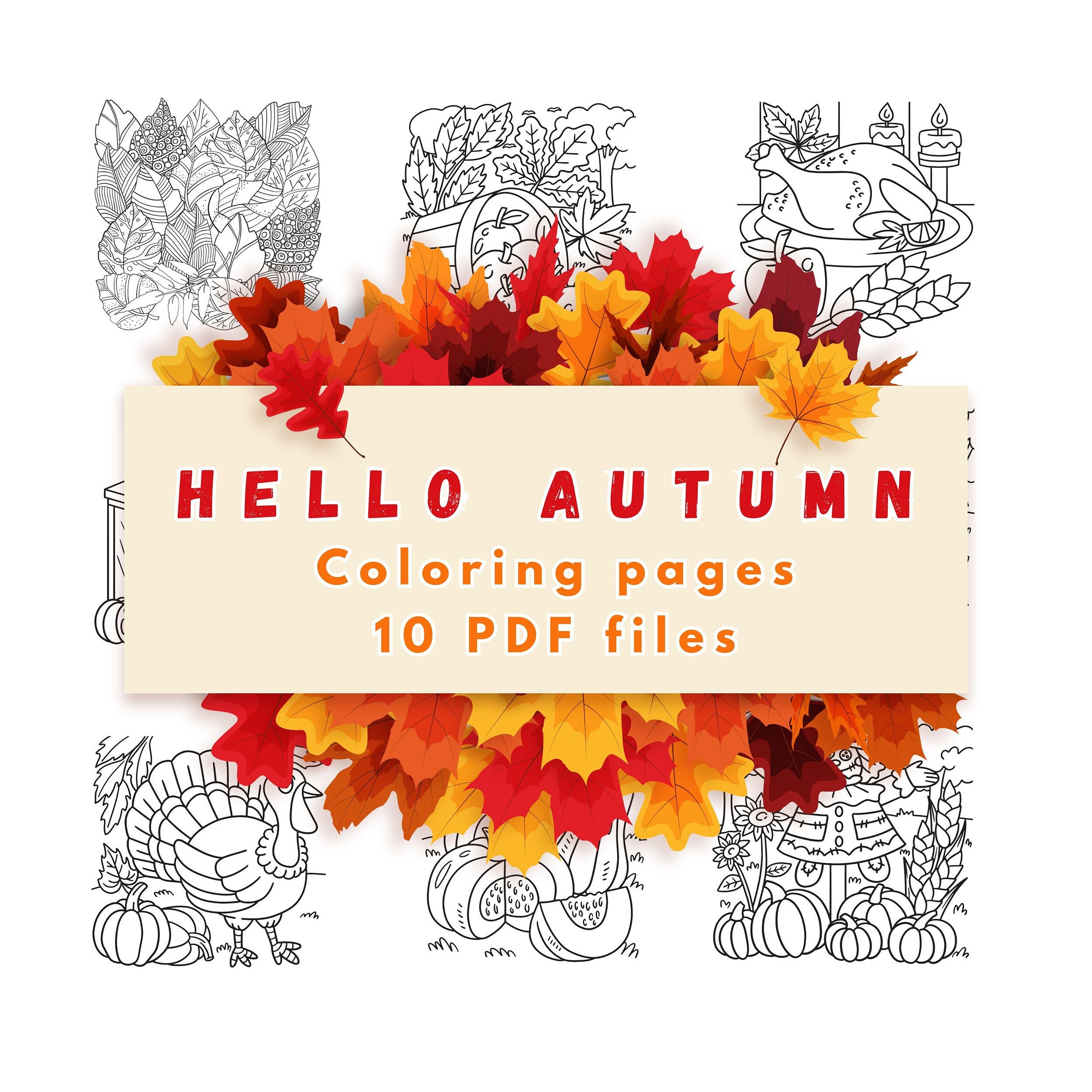 Fall Adult Coloring Pages, 10 Fall-themed PDF Files, Autumn Coloring ...