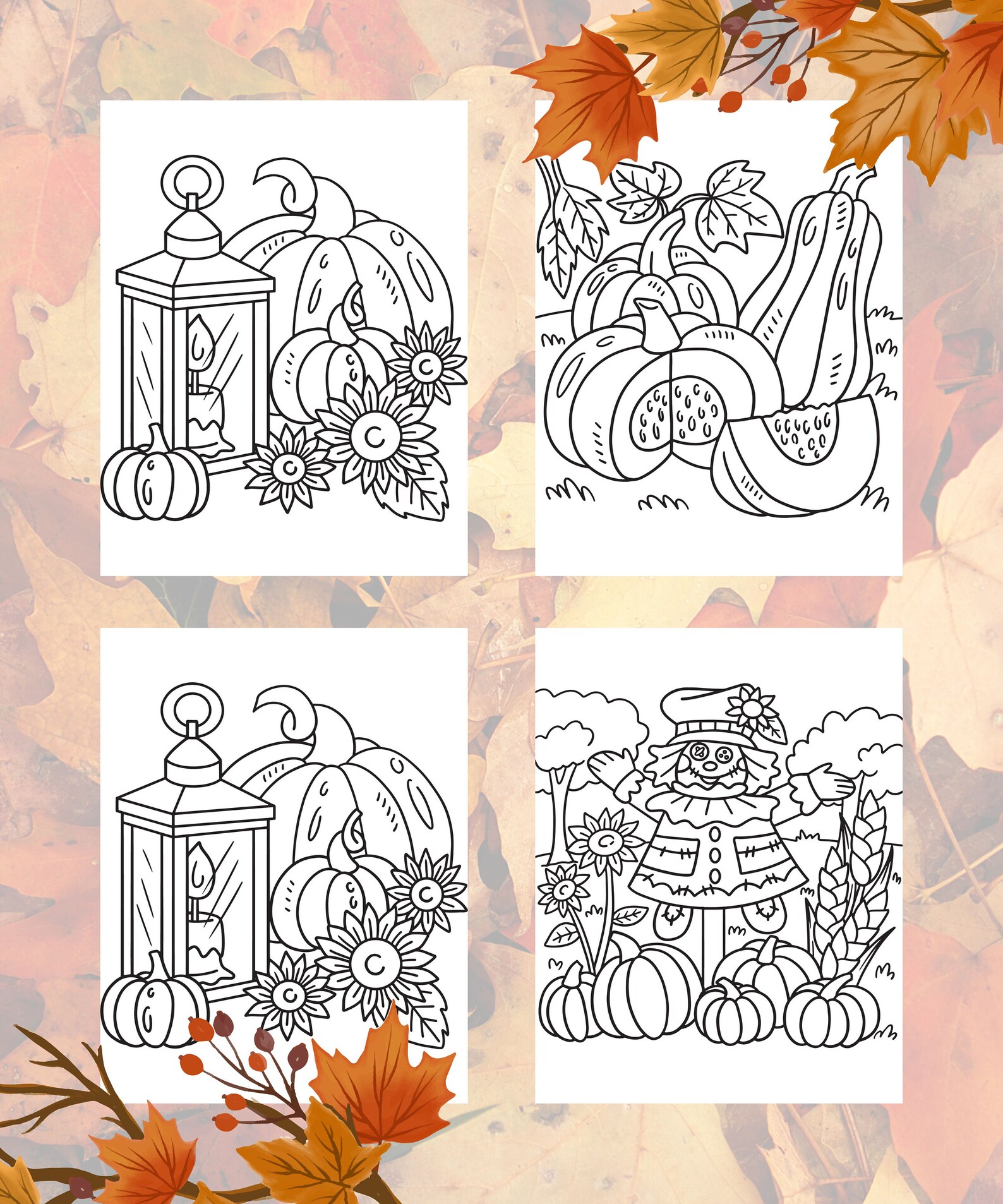 Fall Adult Coloring Pages, 10 Fall-themed PDF Files, Autumn Coloring ...