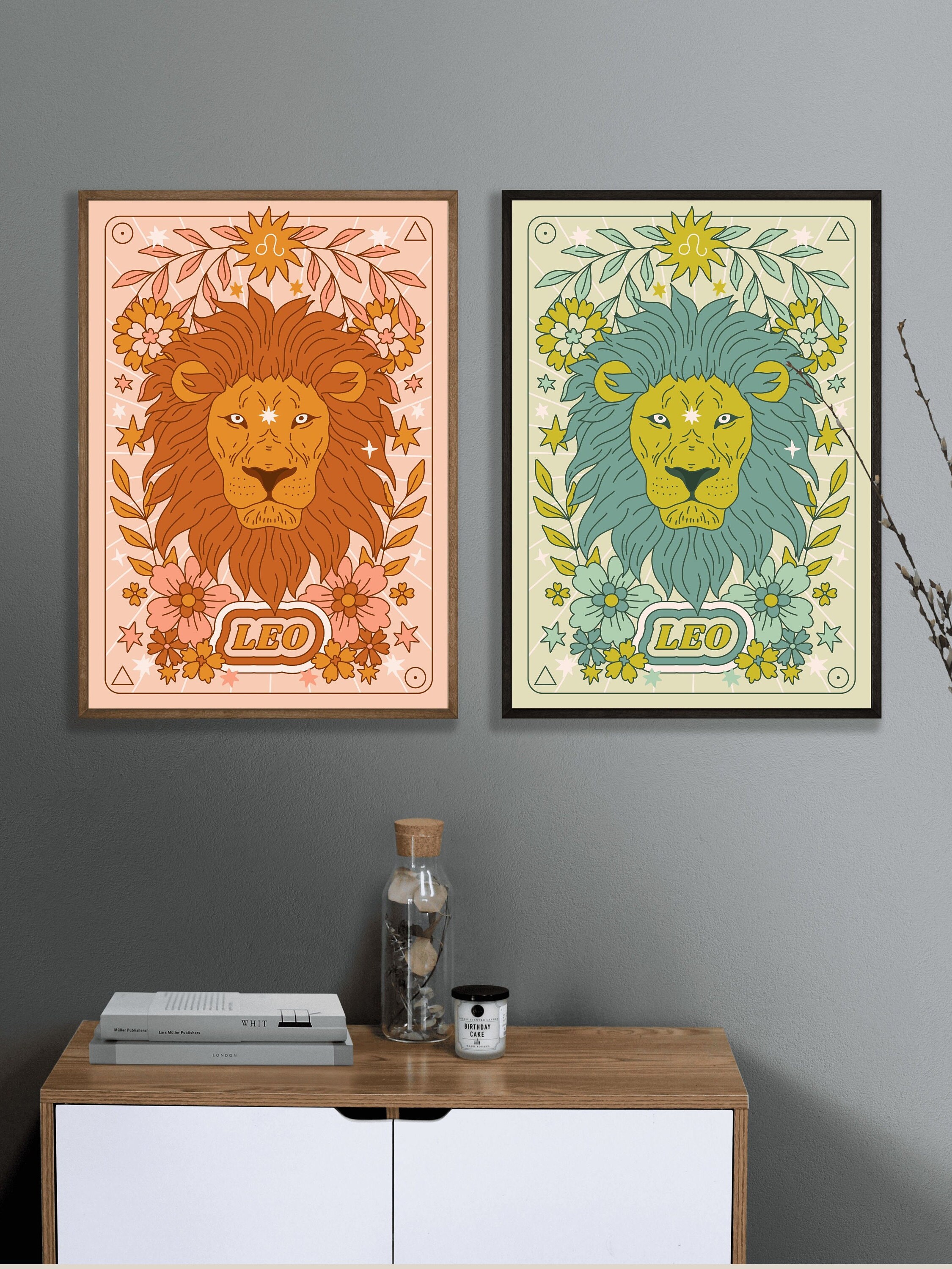 Groovy Leo Poster Set of 2, Leo Zodiac Poster, Leo Zodiac Star Sign ...