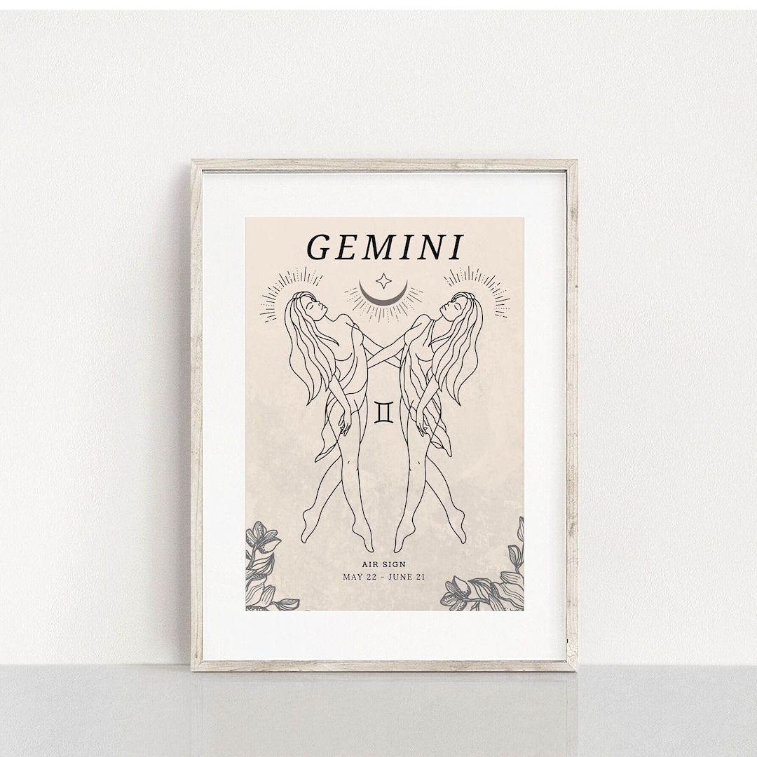 Gemini Zodiac Wall Art Print , Gemini Zodiac Digital Poster, Gemini ...