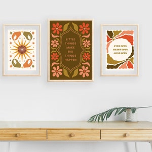 Set of 3 Groovy Prints, Groovy Retro Wall Art, Cute Quote Wall Print ...