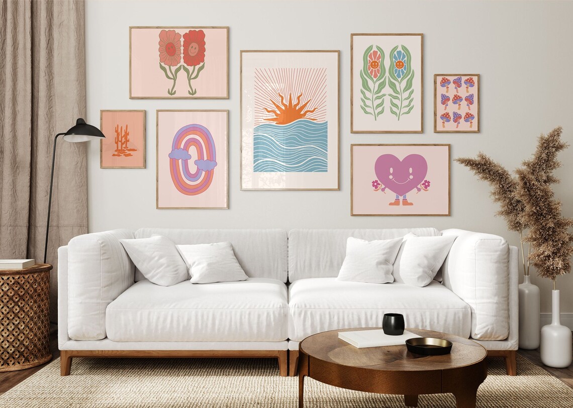 Groovy Poster Set Trendy Retro Gallery Wall Art Set of 7 - Etsy