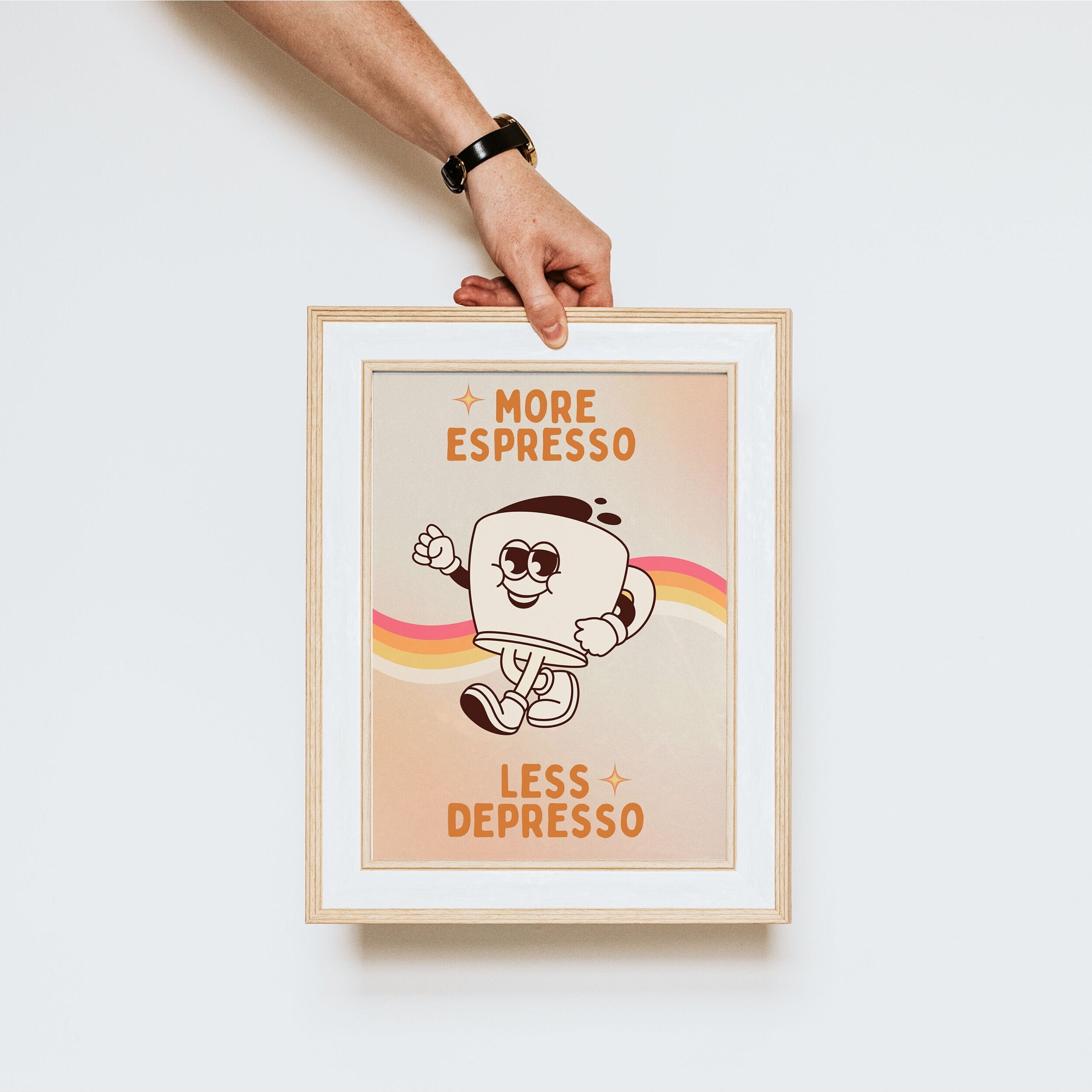 Funky Groovy Minimal Poster, Retro Mascot Print, More Espresso Less ...