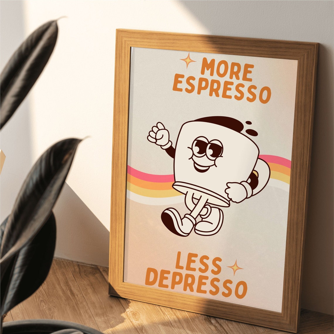 Funky Groovy Minimal Poster, Retro Mascot Print, More Espresso Less ...