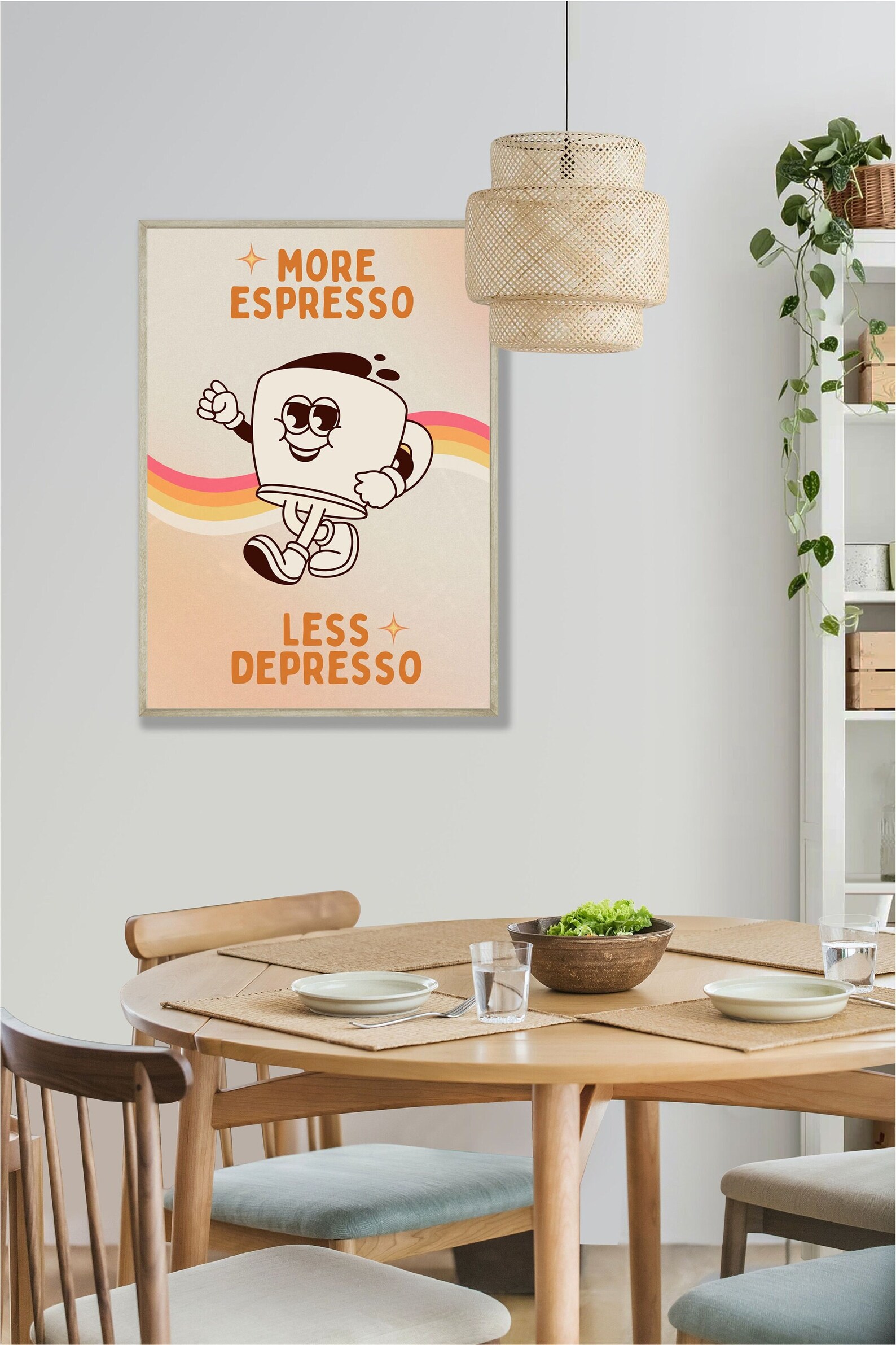 Funky Groovy Minimal Poster, Retro Mascot Print, More Espresso Less ...