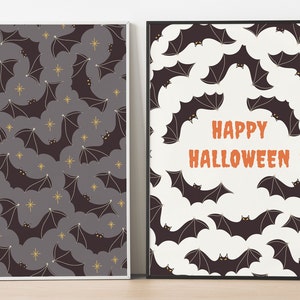 Bats Poster Set of 2 Flying Bats Wall Art Halloween - Etsy