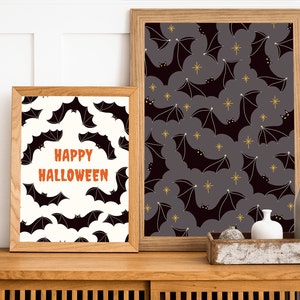 Bats Poster Set of 2 Flying Bats Wall Art Halloween - Etsy
