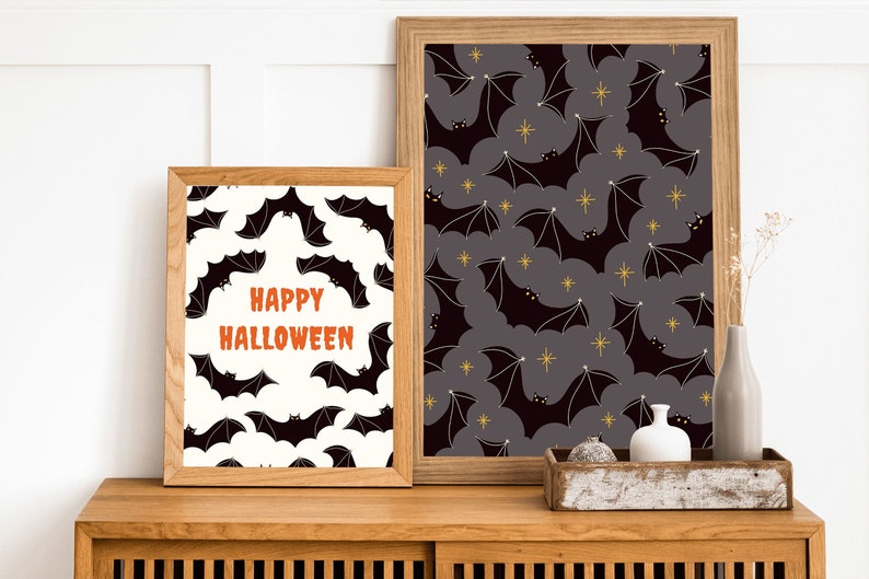 Bats Poster Set of 2 Flying Bats Wall Art Halloween - Etsy