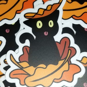 Black Cat in Fall Leaves Sticker - Etsy