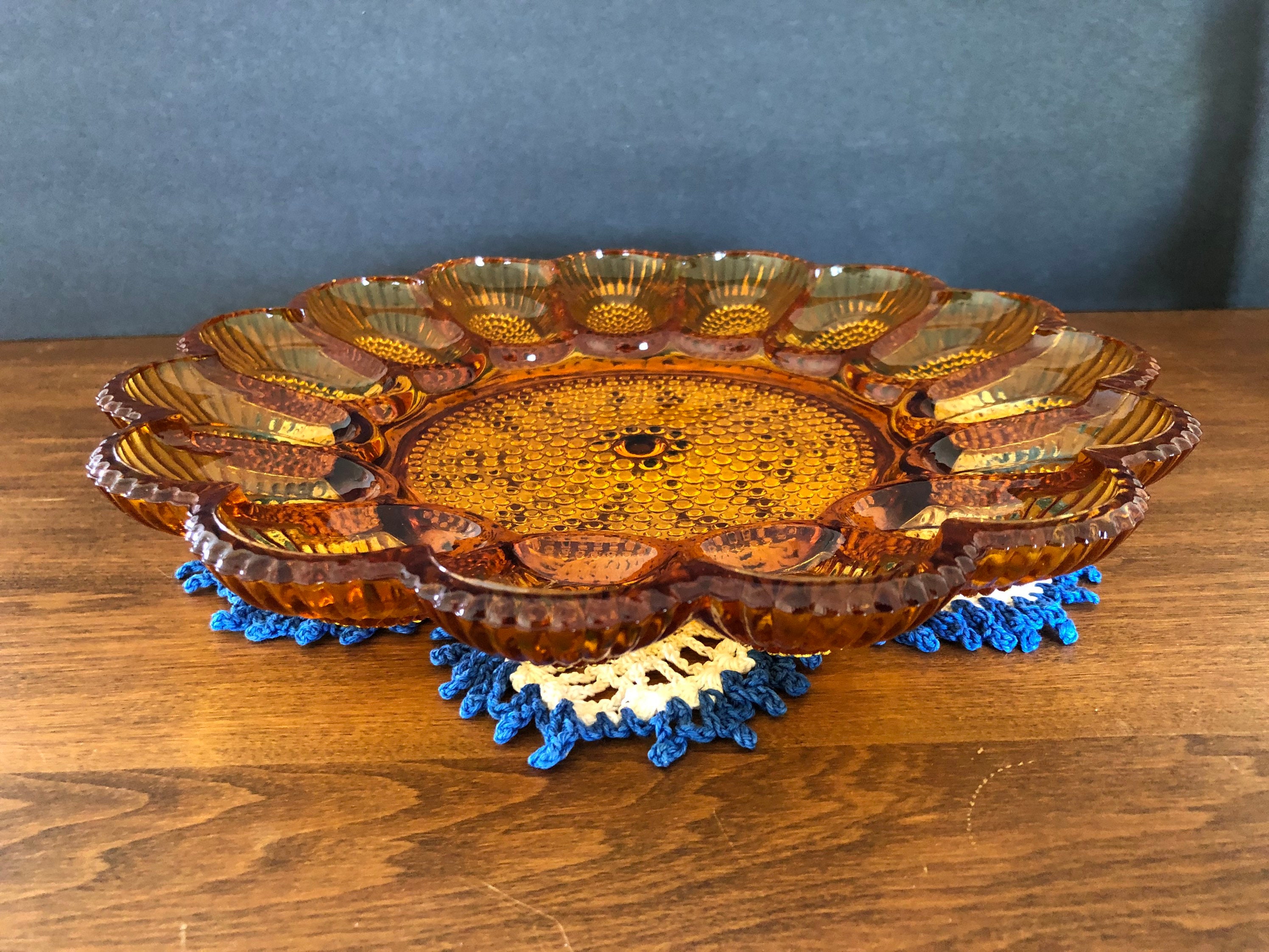 Vintage Indiana Glass Hobnail Pattern Amber Deviled Egg or - Etsy