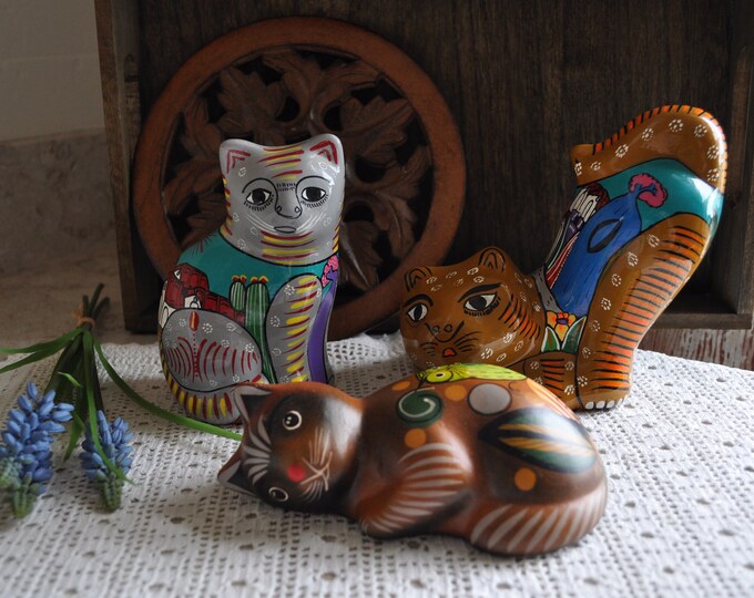 Mexican Folk Art Pottery Talavera Cats - Three Different Styles, Each ...