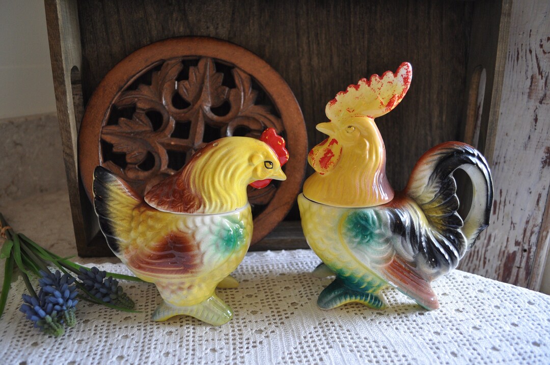 Hen & Rooster Combination Creamer, Sugar Bowl, Salt Pepper Shakers ...