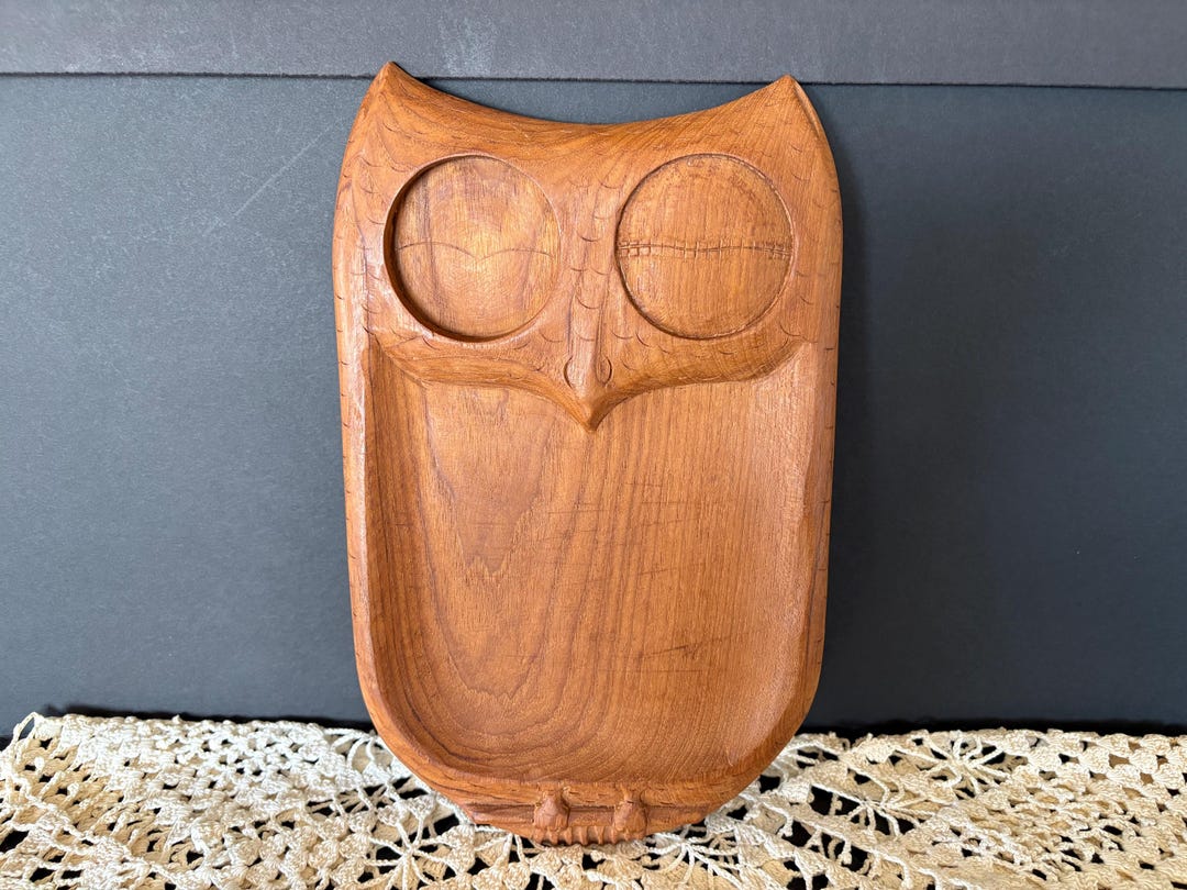 Teak Wood Winking Owl Tray or Charcuterie Board Unique Owl Shaped ...