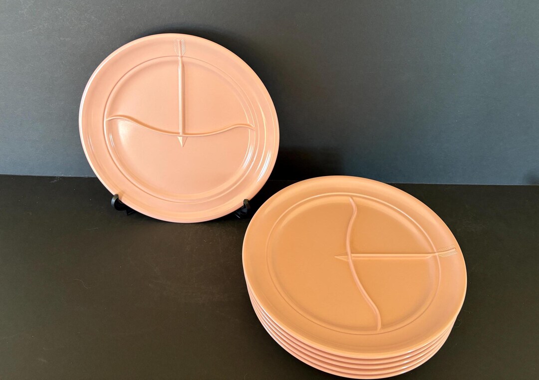 Vintage Pink Mallo-ware Bow and Arrow Divided Dinner Plates Set of 6 ...