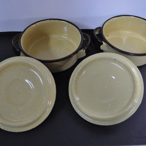 Vintage Enamelware Graniteware Yellow and Brown Individual Casserole ...