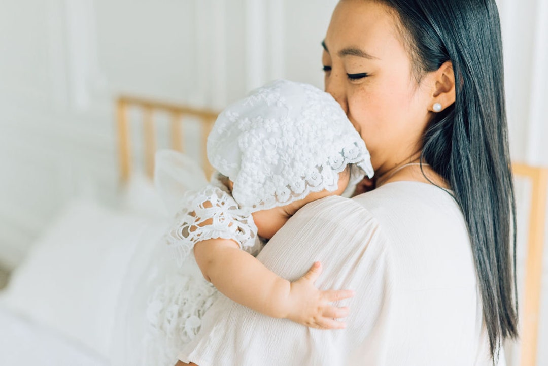 Eva Jane Bonnet - Baby Girl White Lace Bonnet for Blessing Day ...