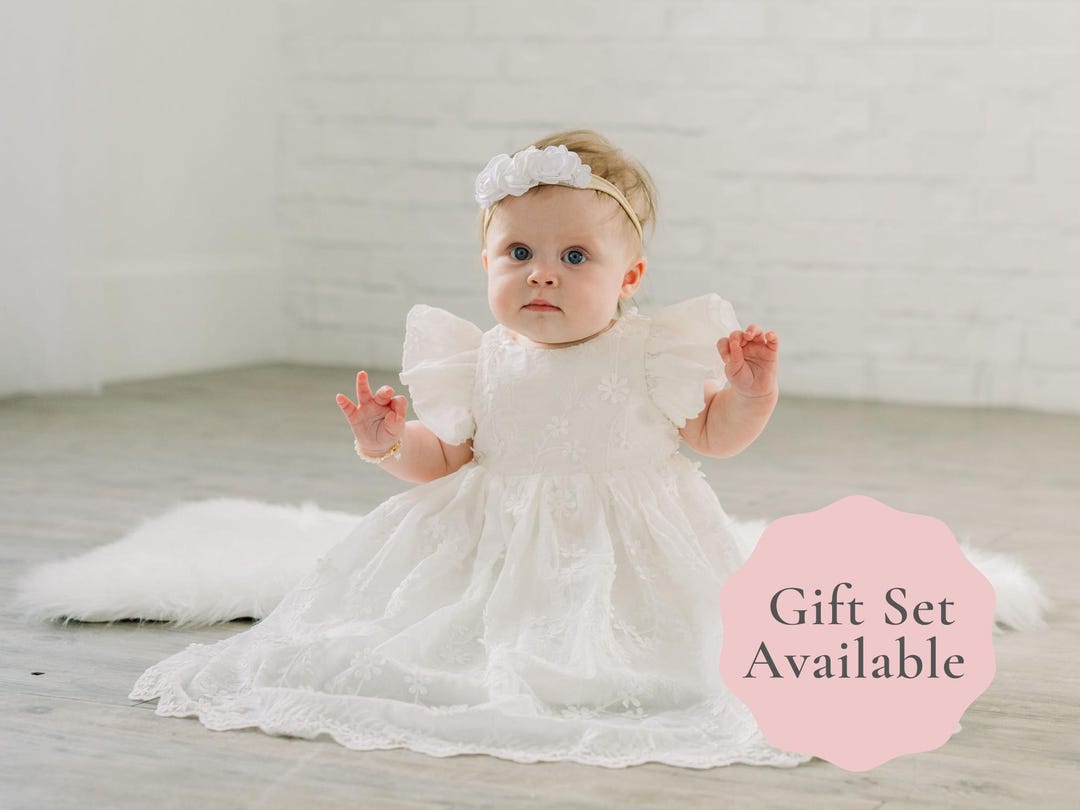 The Lucy Dress - Beautiful Baby Girl White Blessing/christening Baptism Breathable Cotton Lace ...