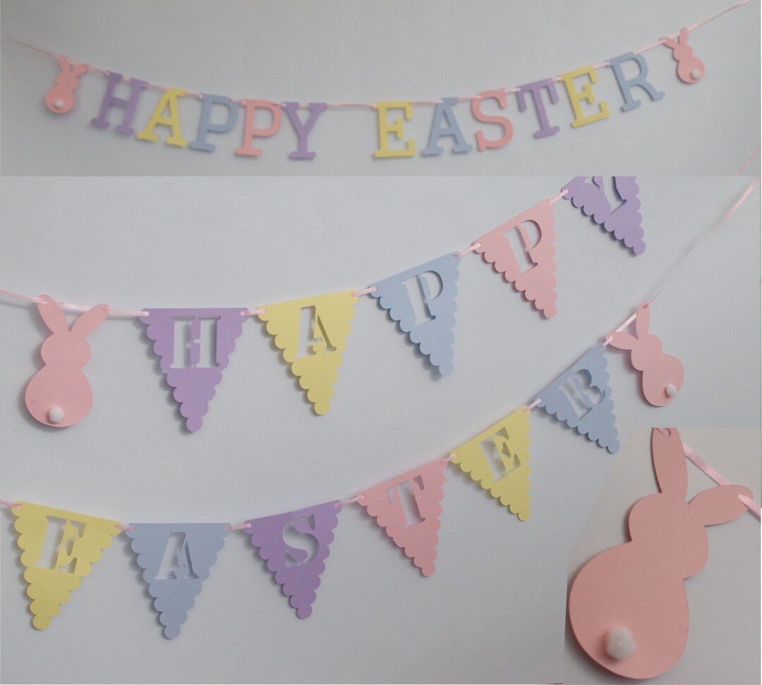 Happy Easter Bunting Banner Pastels Rainbow FLAG Garland Bunny Party ...