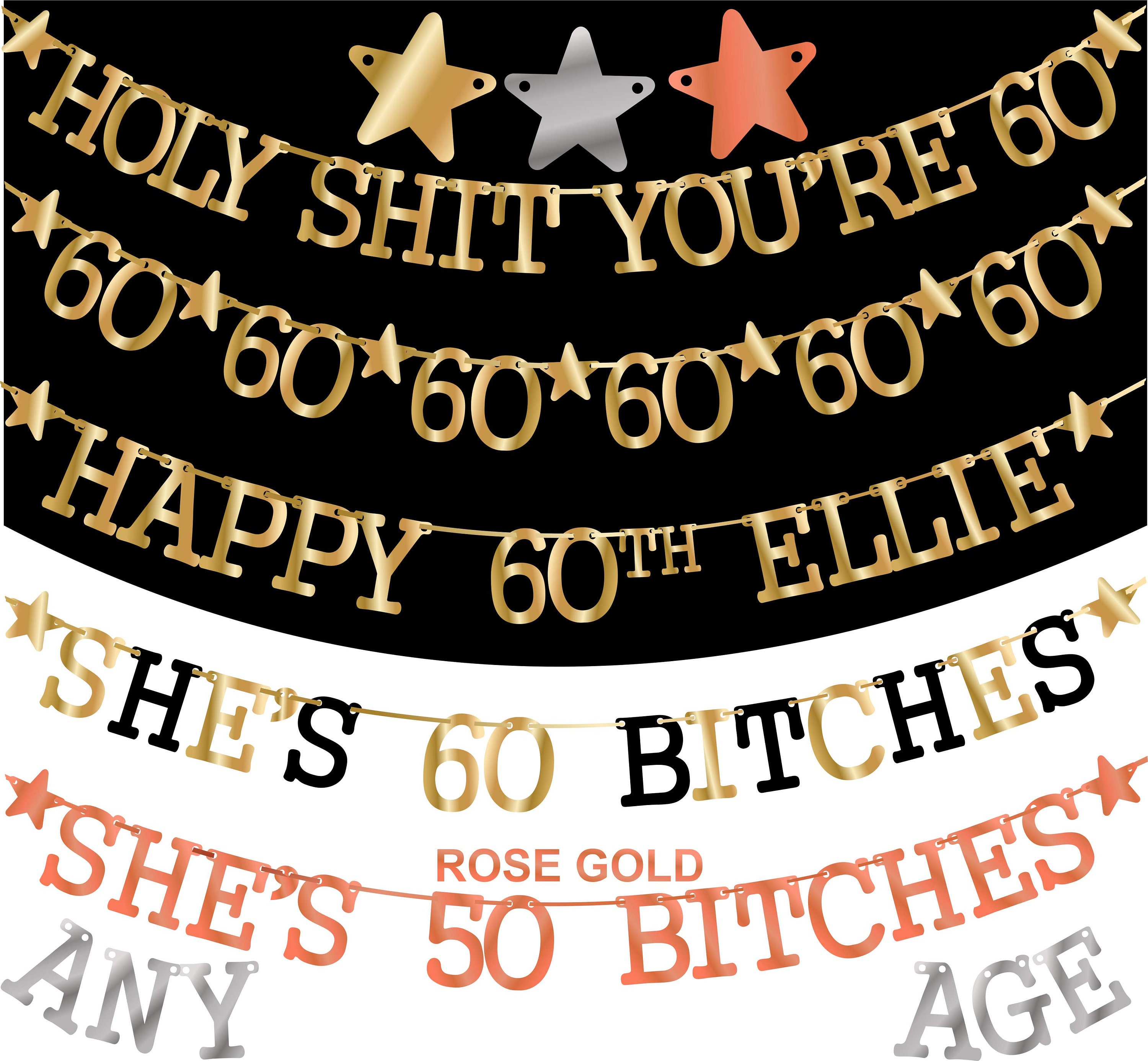 Holy Shit You're 60 Happy 60th Birthday Banner Gold Black - Etsy UK
